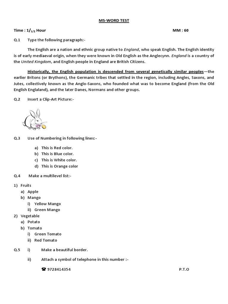MS-WORD TEST SKILLS | PDF | English People | Ethnicity