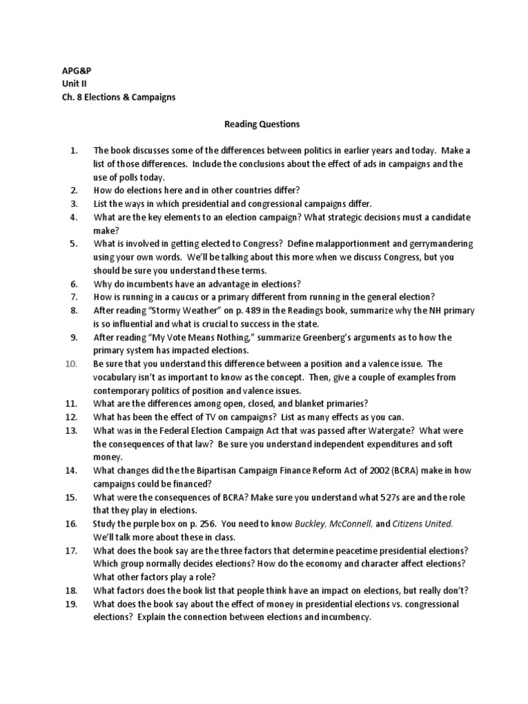 Elections & Campaigns Study Guide | PDF | United States Presidential ...