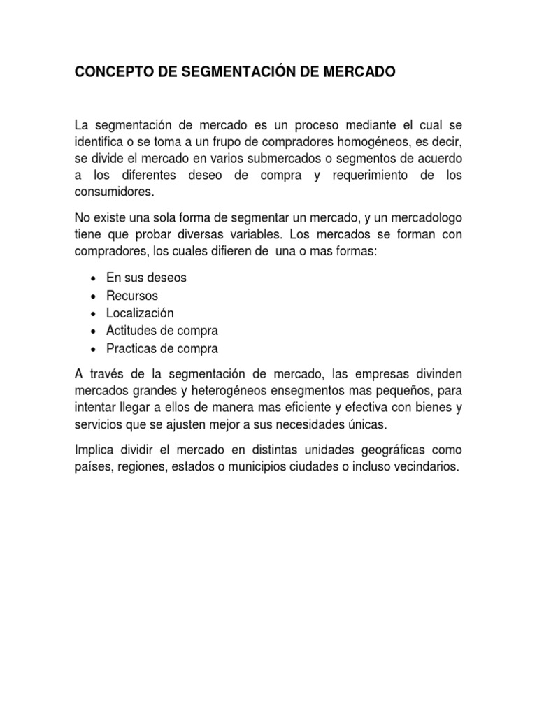 Segmentacion de Mercado y Sus Principales Variables. | PDF | Mercado ...