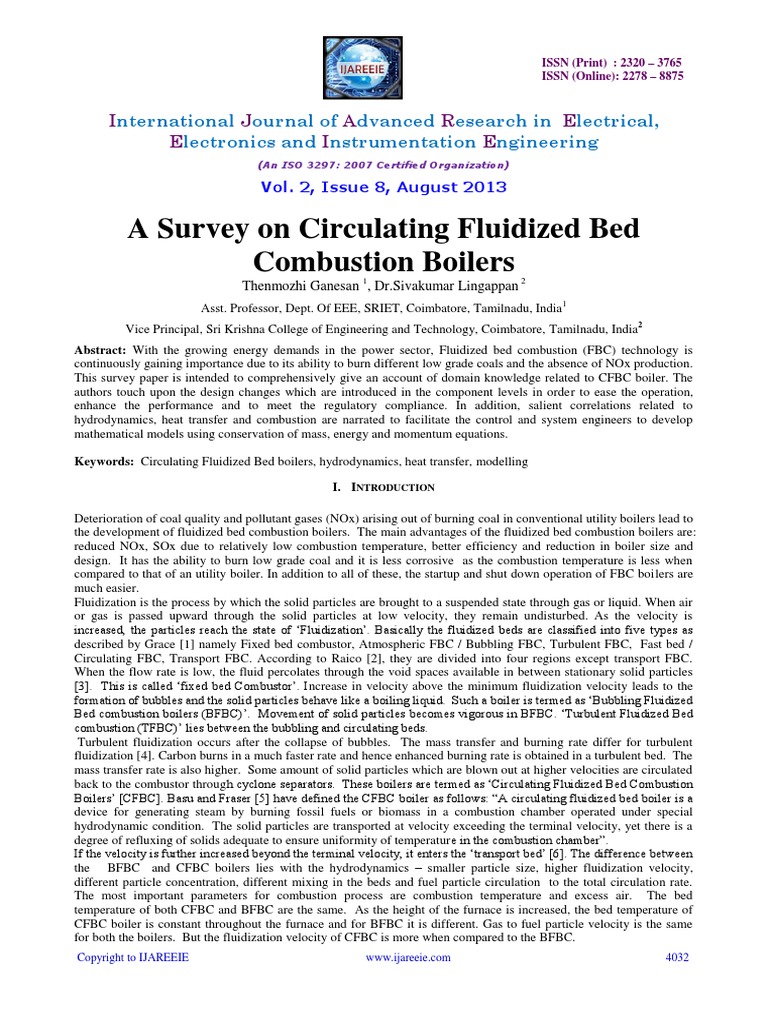 CFBC Boiler - A Survey | PDF | Fluidization | Heat Transfer