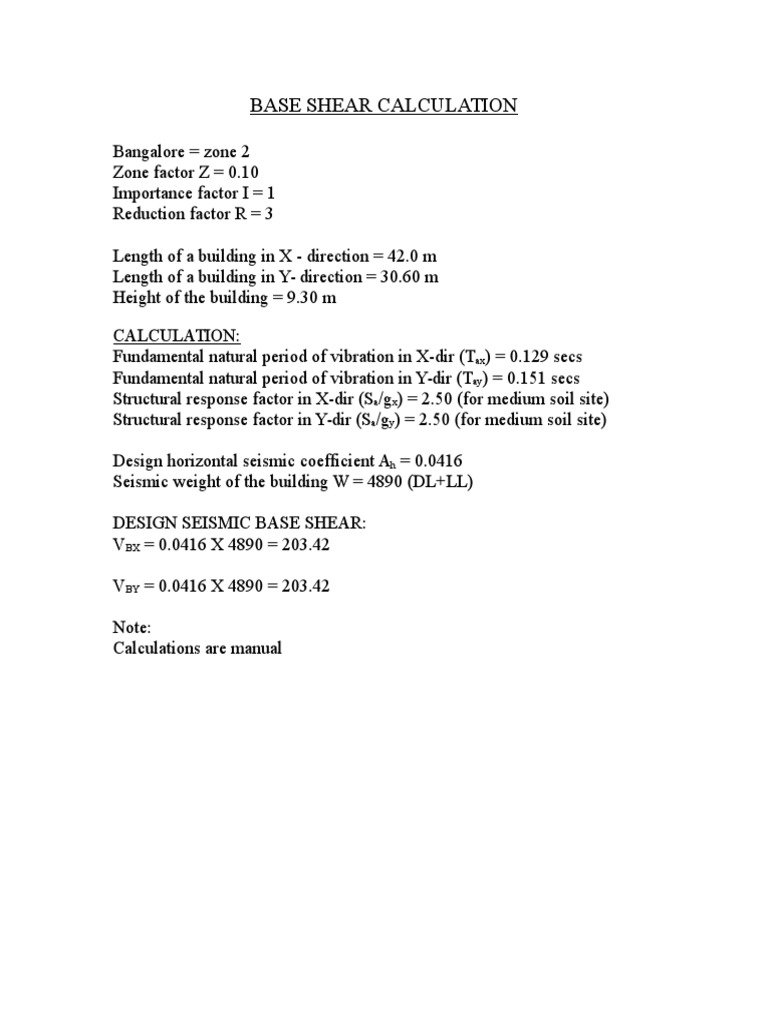Base Shear Calculation for Seismic Design | PDF