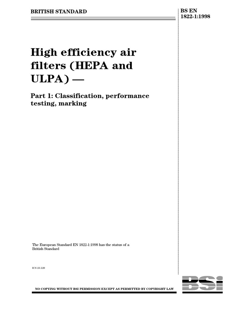 High Efficiency Air Filters (HEPA and Ulpa) Ð: Part 1: Classification ...