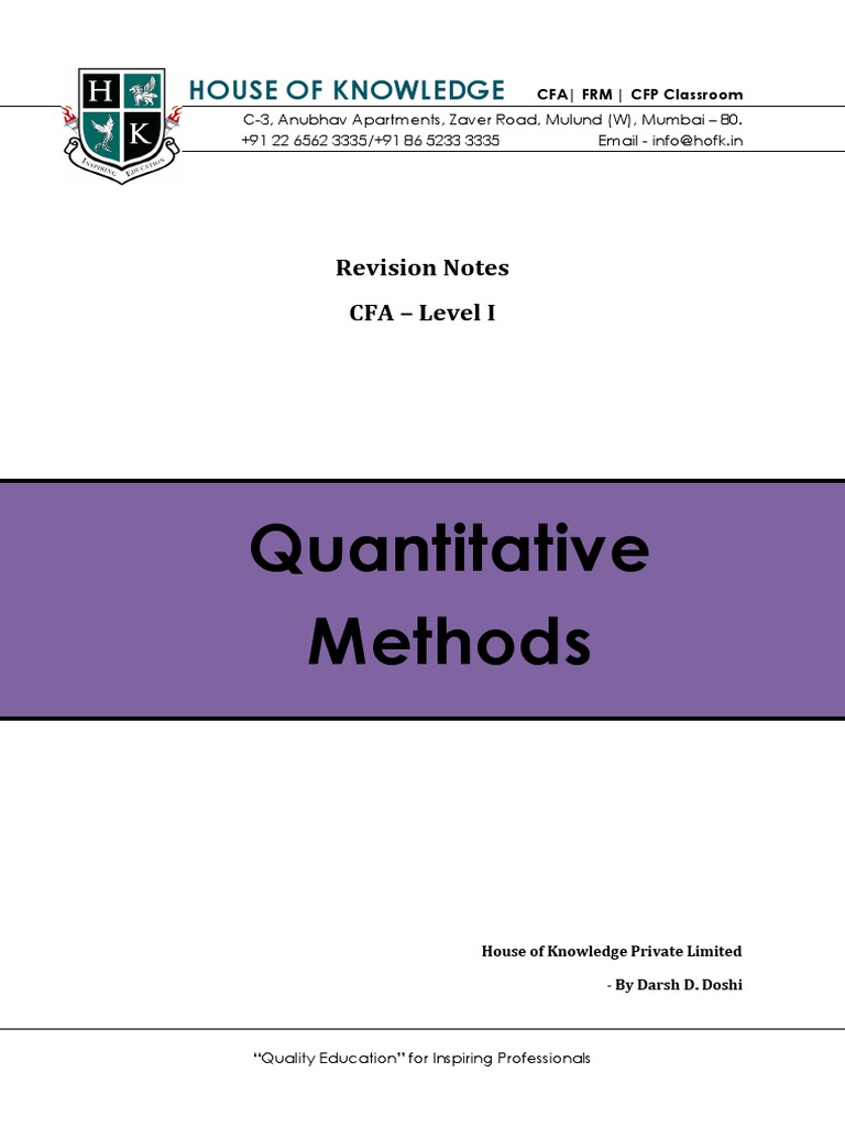 Quantitative Methods: House of Knowledge | PDF | Statistical Hypothesis ...