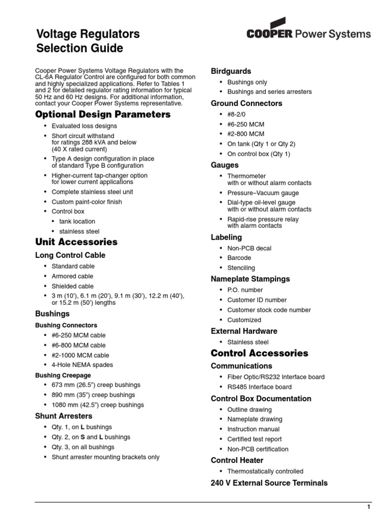 Voltage Regulators Selection Guide: Optional Design Parameters | PDF ...