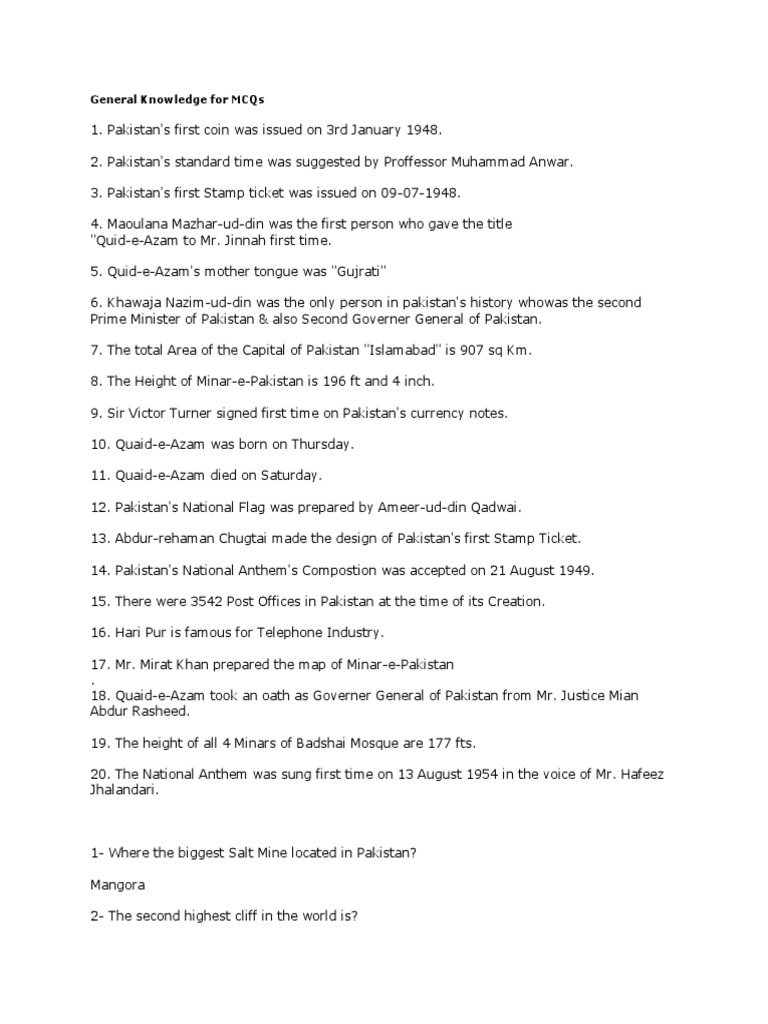 Essential General Knowledge for MCQs | PDF | Social Science | Travel