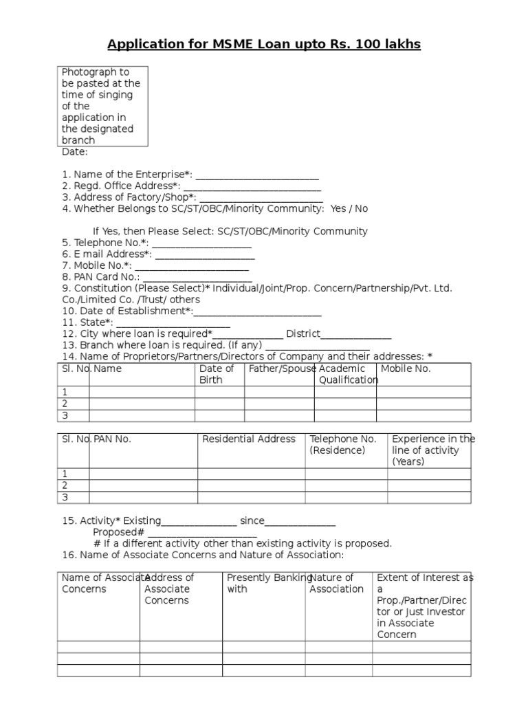 MSE ApplicApplication For MSME Loan Upto Rs. 100 Lakhsation | PDF ...