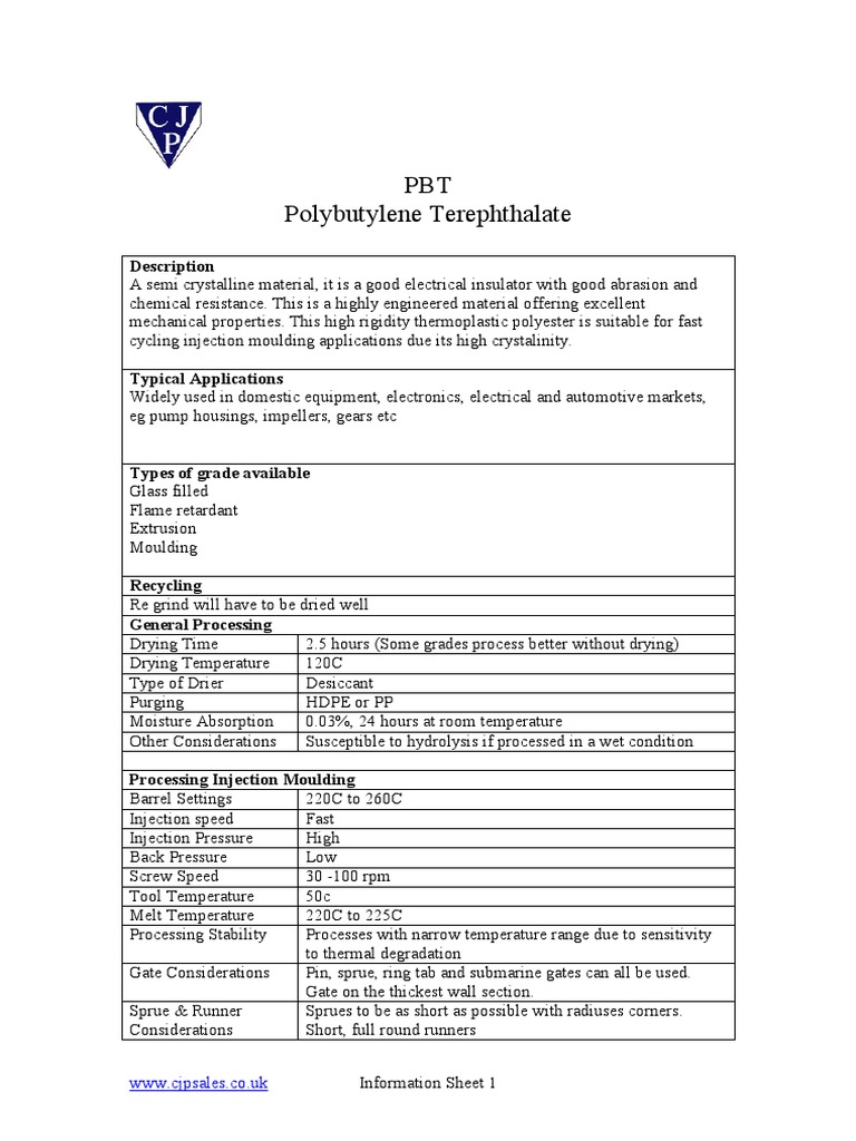 PBT Datasheet | PDF | Extrusion | Plastic
