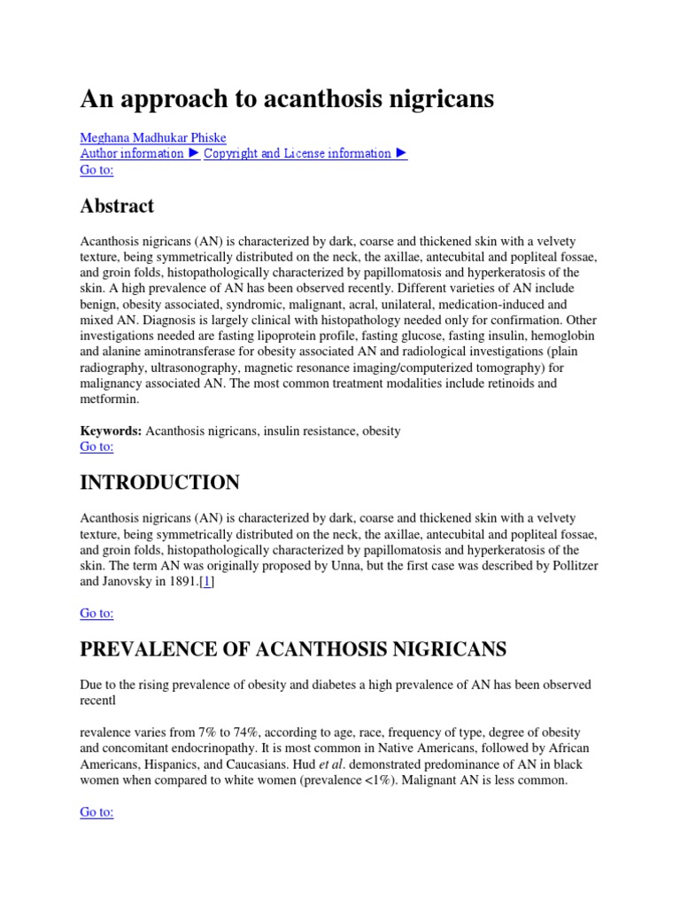 An Approach To Acanthosis Nigricans | PDF | Metabolic Syndrome ...
