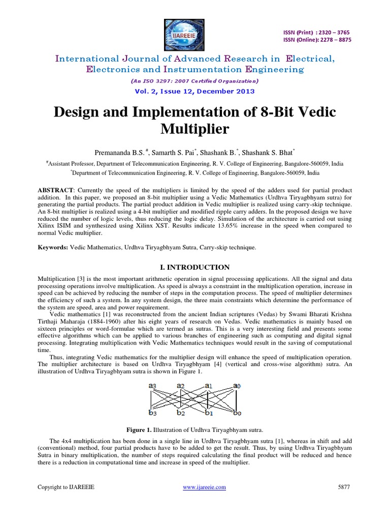 Design and Implementation of 8-Bit Vedic Multiplier | PDF
