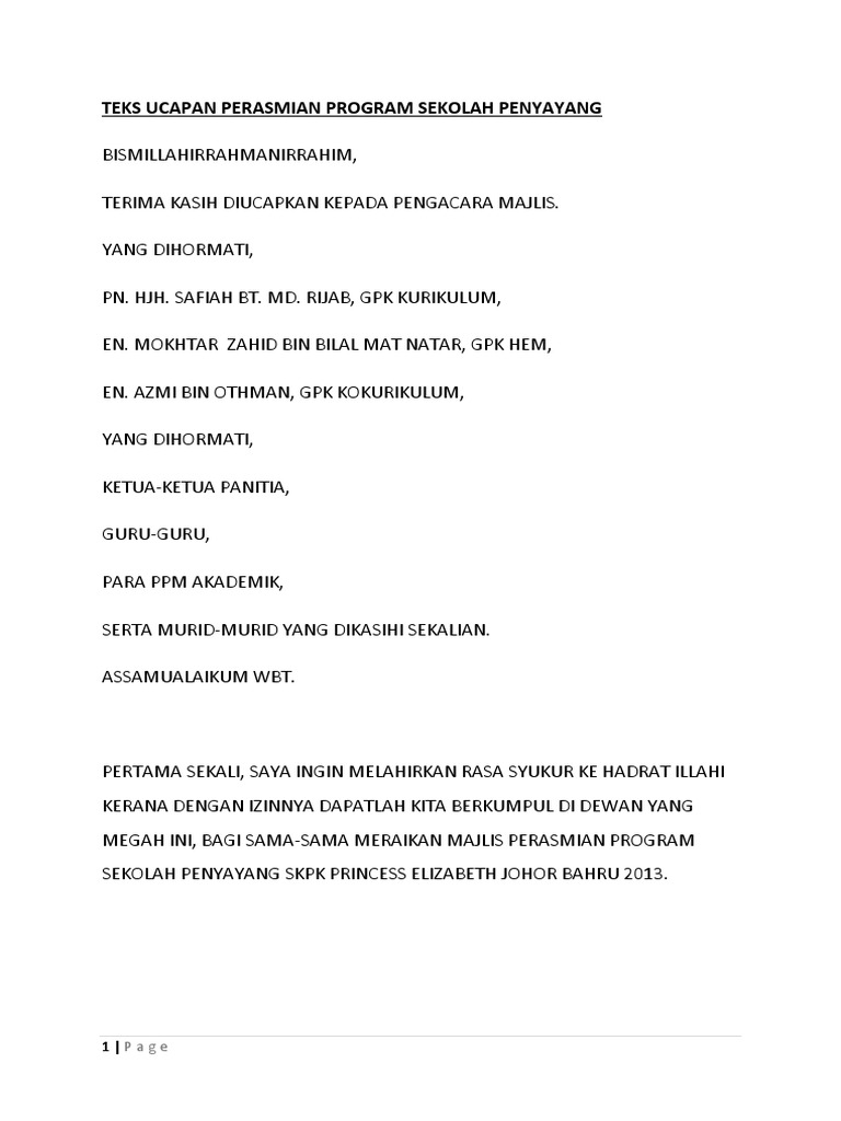Ucapan Perasmian Program Sekolah Penyayang | PDF