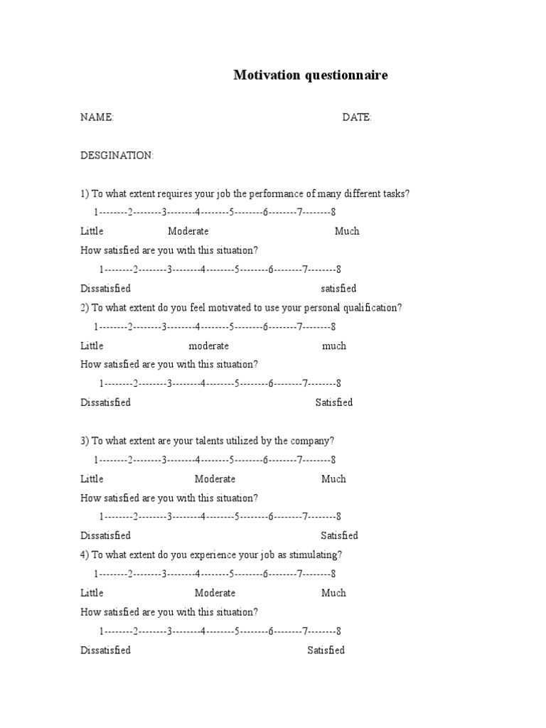 Motivation Questionnaire | PDF | Employee Benefits | Employment