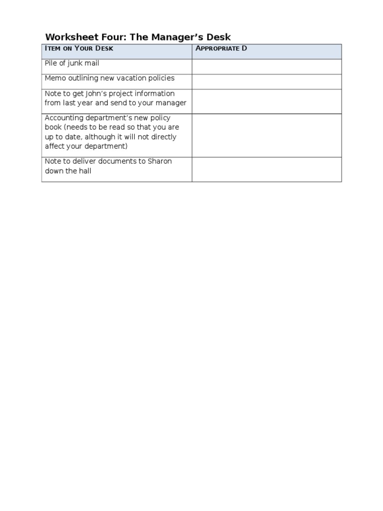 Worksheet Four: The Manager's Desk: I Y D A D | PDF