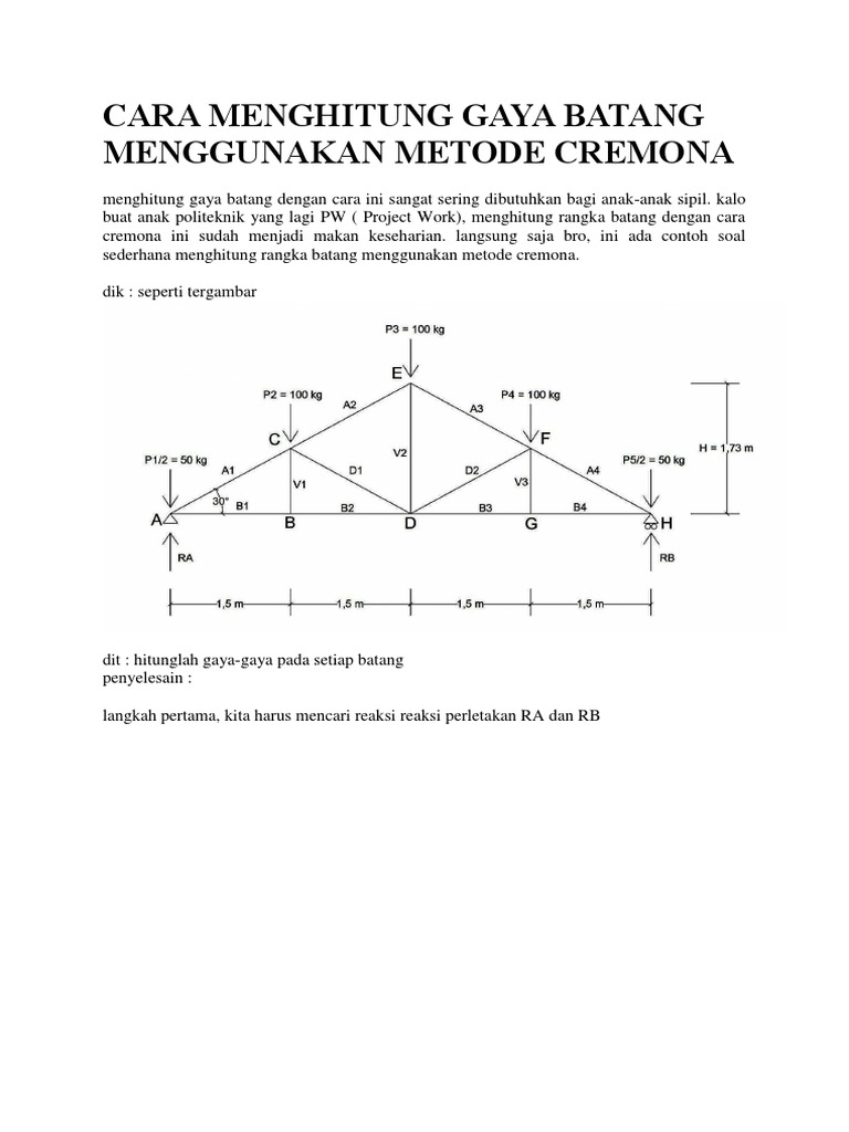 Cara Menghitung Gaya Batang Menggunakan Metode Cremona | PDF | Metode ...