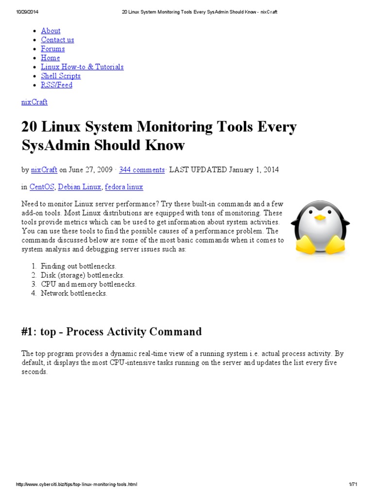 20 Linux System Monitoring Tools Every SysAdmin Should Know - NixCraft | Download Free PDF ...