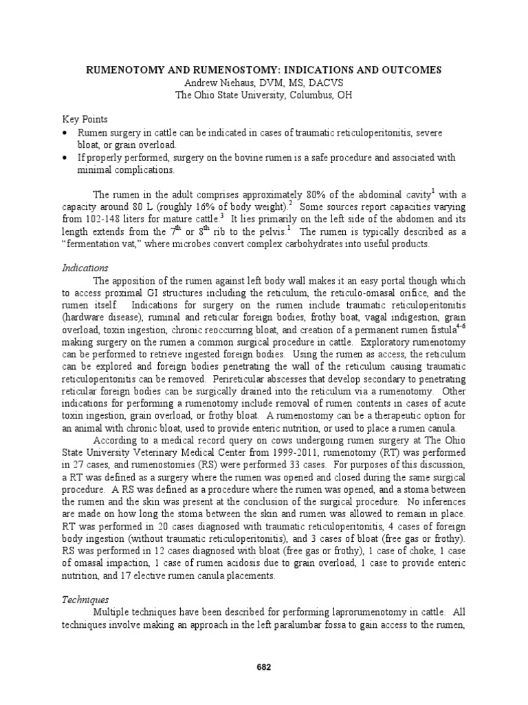 Rumenotomy vs Rumenostomy in Cattle | PDF