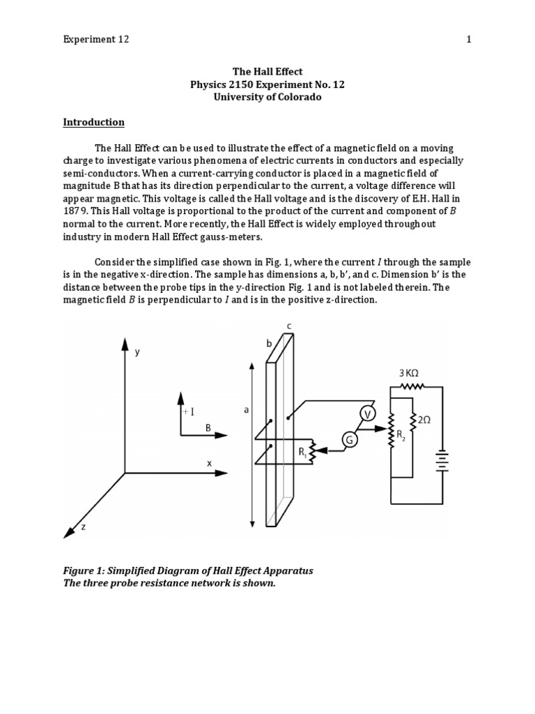 The Hall Effect Physics 2150 Experiment No. 12 University of Colorado ...