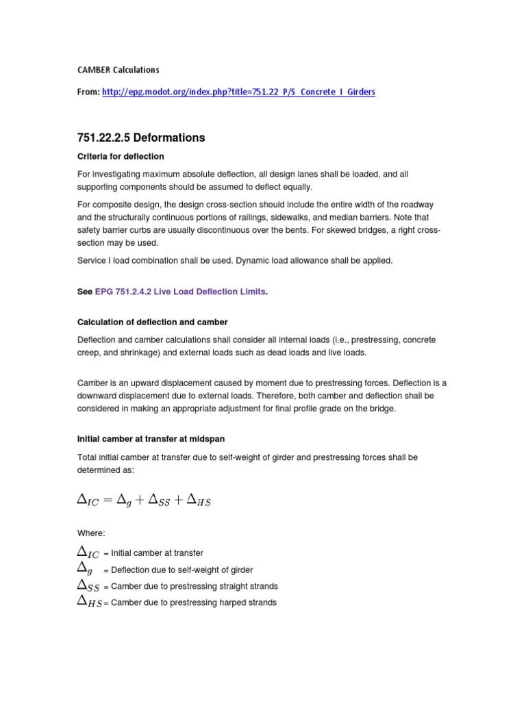 CAMBER Calculations for P/S Concrete I Girders | PDF | Creep ...