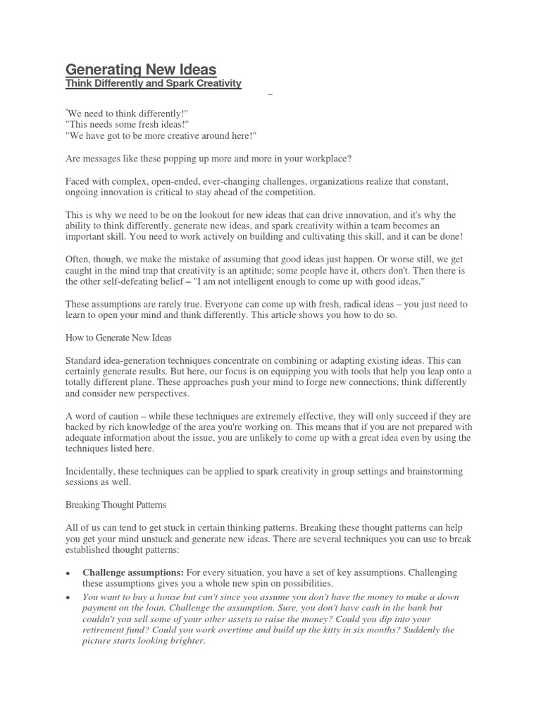 Generating New Ideas | PDF | Thought | Creativity