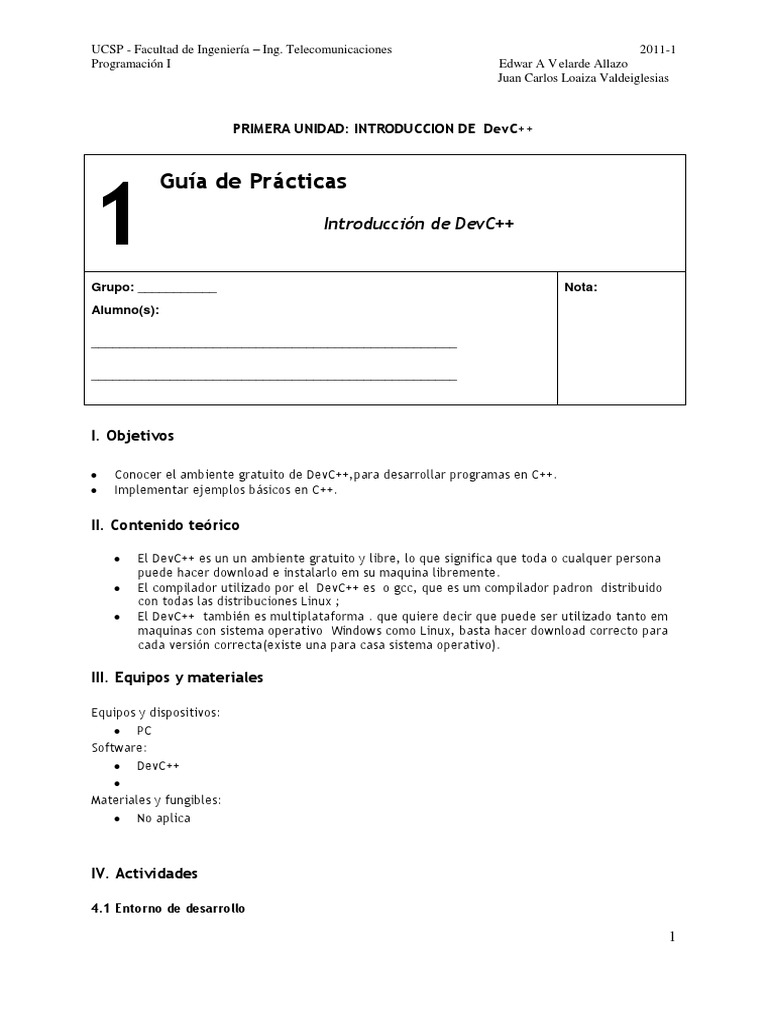 Laboratorio 1 Dev C++ PDF | PDF | Compilador | C
