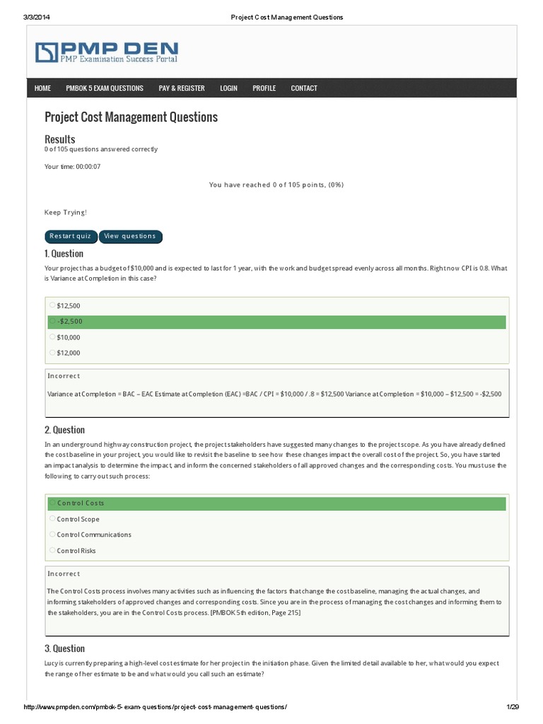 Project Cost Management Questions | PDF | Consumer Price Index ...