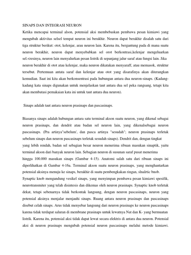 Sinaps: Fungsi dan Mekanisme Neuron | PDF