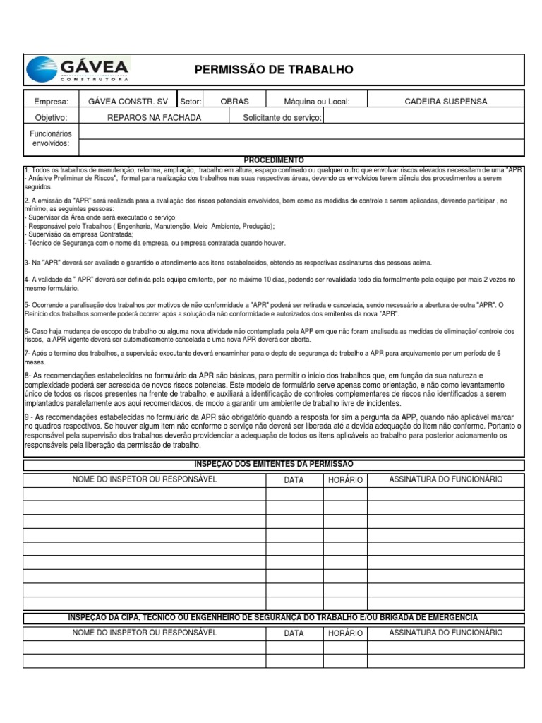 Modelo - Pt - Permissão de Trabalho | Science | Ciência (Geral)