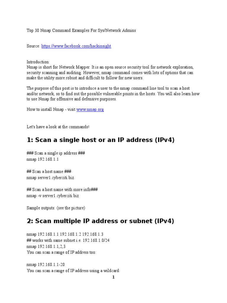 Top 30 Nmap Command Examples For SysAdmins | PDF | Port (Computer Networking) | Transmission ...