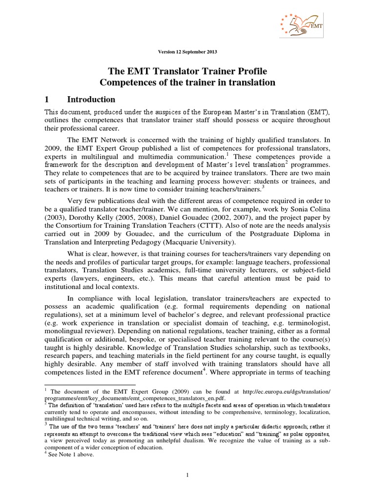 Translator Trainer Profile EMT | PDF | Competence (Human Resources ...