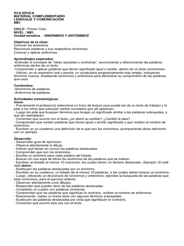 Sinónimos y Antónimos en Clase | PDF | Diccionario | Palabra