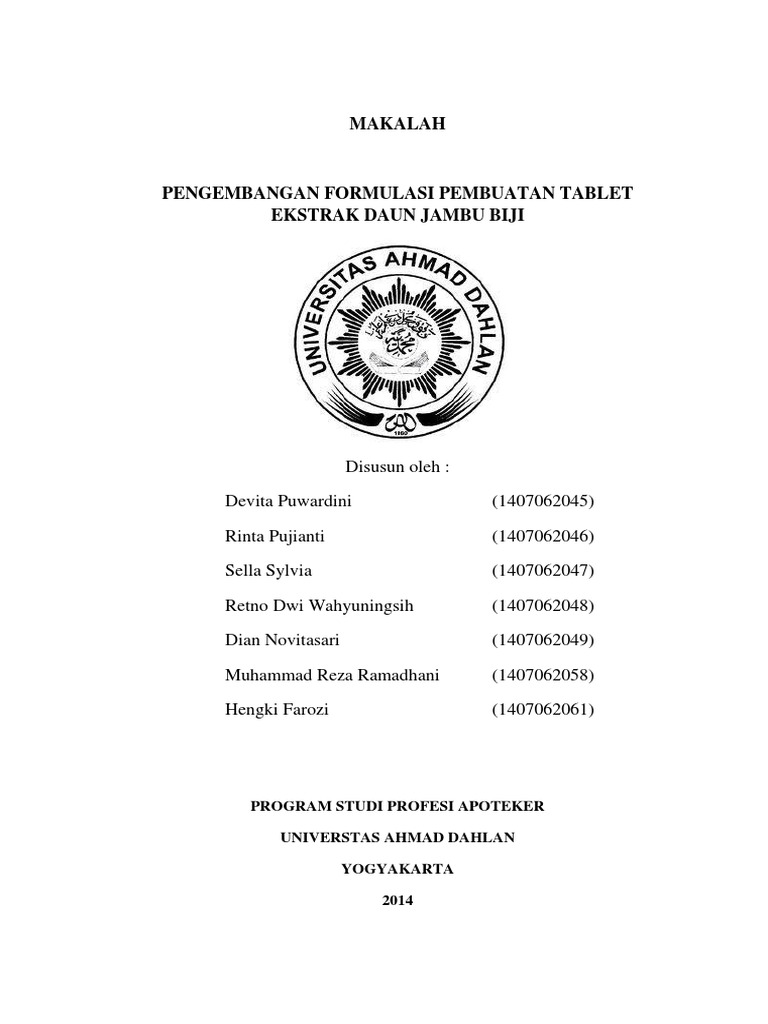 Makalah Pengembangan Formulasi Pembuatan Tablet Ekstrak Daun Jambu Biji | PDF | Griya & Taman ...