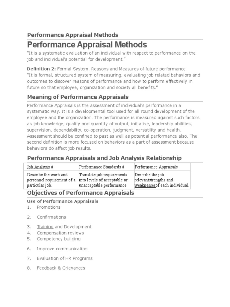 Performance Appraisal Methods | PDF | Psychological Evaluation | Performance Appraisal