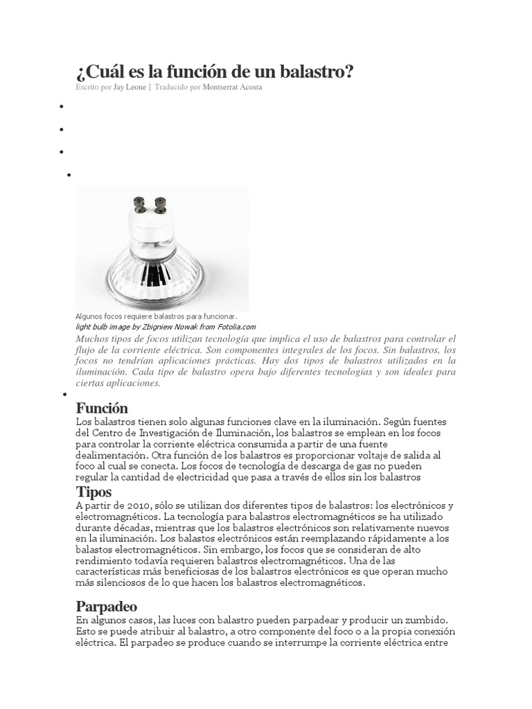 Cuál Es La Función de Un Balastro | PDF | Ingenieria Eléctrica ...