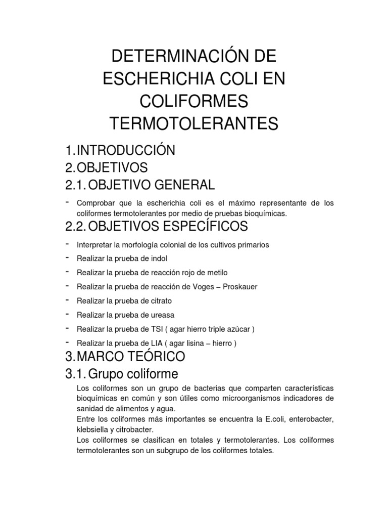 Determinación de Escherichia Coli en Coliformes Termotolerantes ...