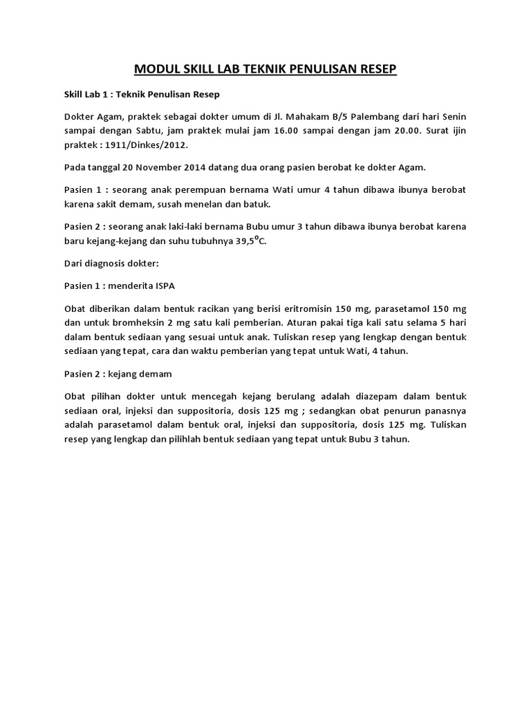 Modul Skill Lab Teknik Penulisan Resep | PDF