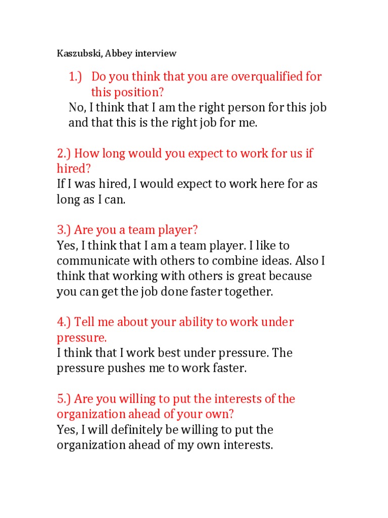 Abbey Kaszubski Job Interview Insights | PDF