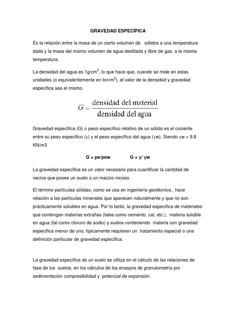 Gravedad Específica | PDF | Densidad | Suelo