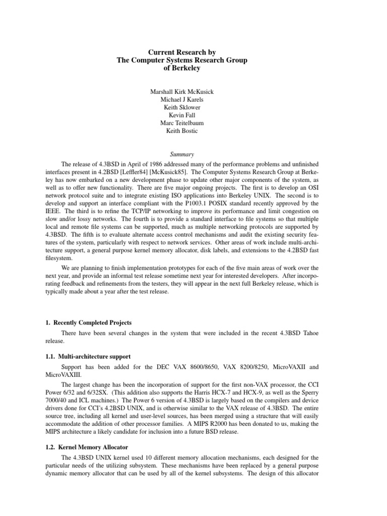 Current Research by The Computer Systems Research Group of Berkeley | PDF | Berkeley Software ...