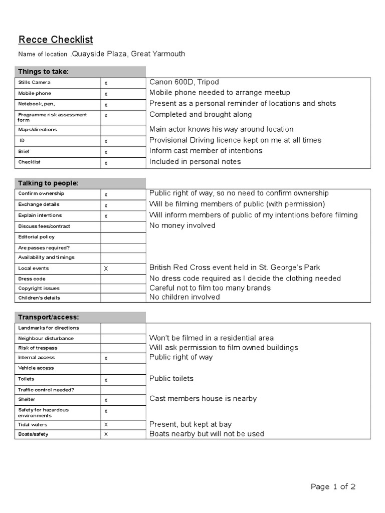 Recce Checklist: Things To Take | Download Free PDF | Traffic | Transport