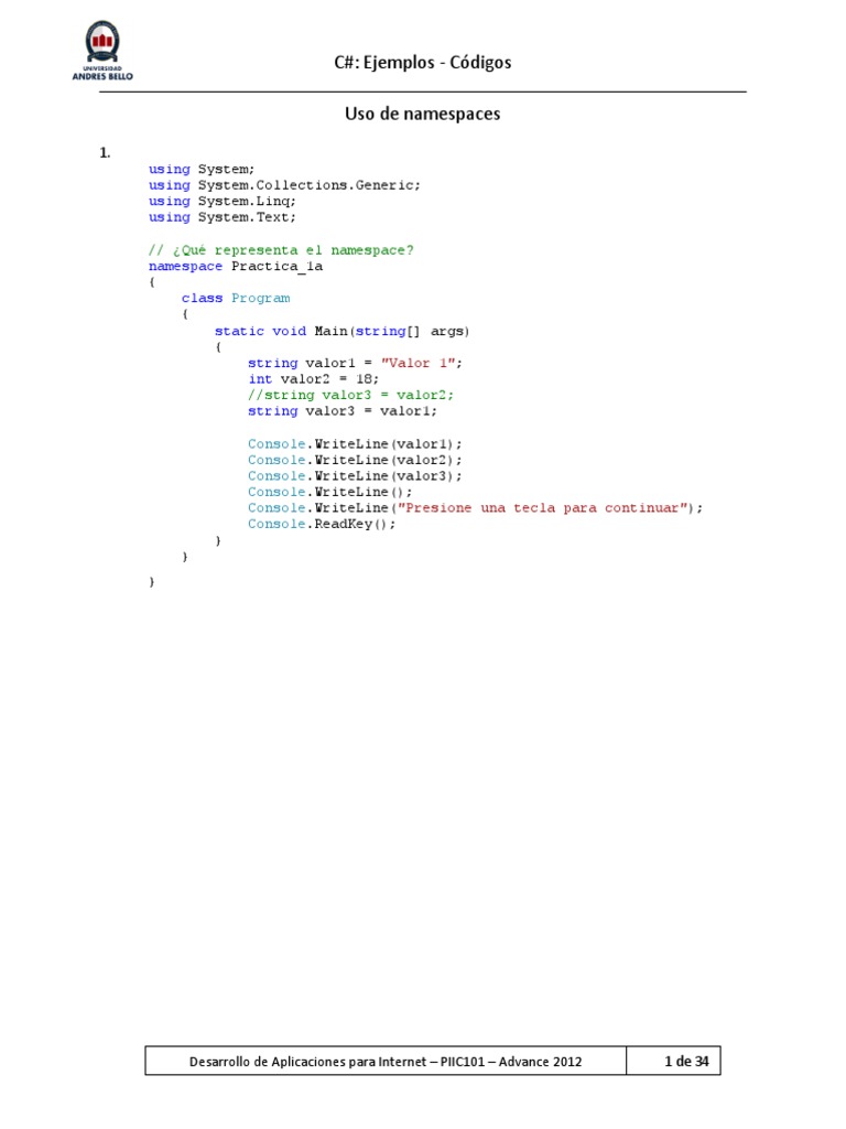 Codigos Resueltos de Las Practicas | PDF | C Sharp (lenguaje de ...