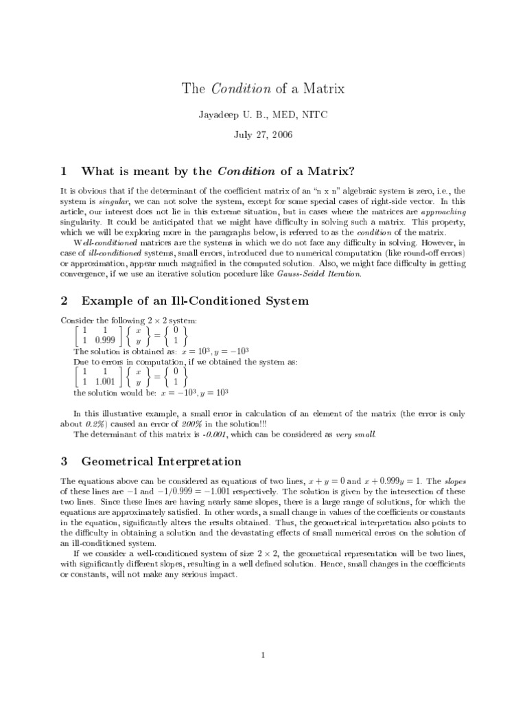 Matrix Condition Pdf Matrix Mathematics Numerical Analysis