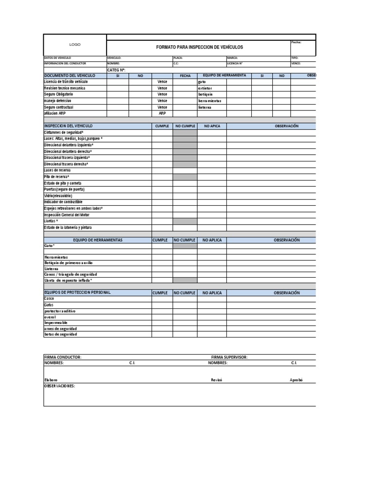 Formato Inspeccion de Vehiculo | PDF