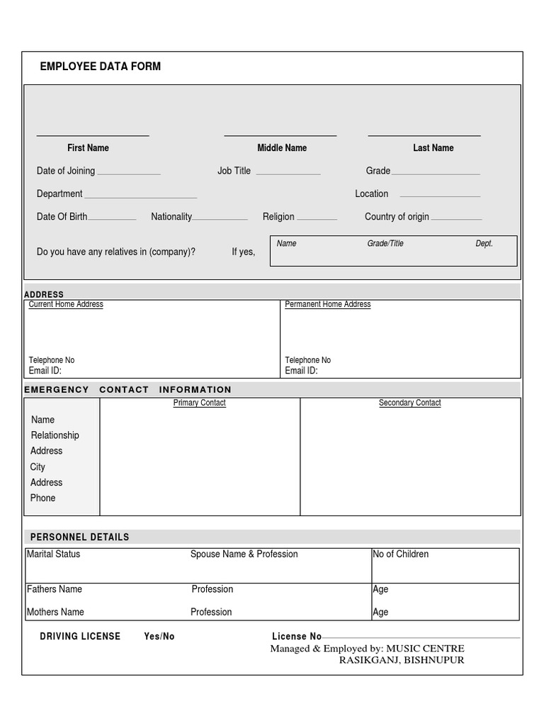 Employee Data Form 230 | PDF