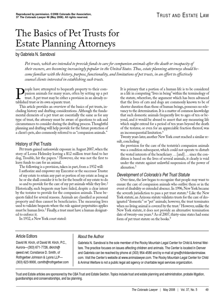 The Basics of Pet Trusts For Estate Planning Attorneys: Rust and State ...