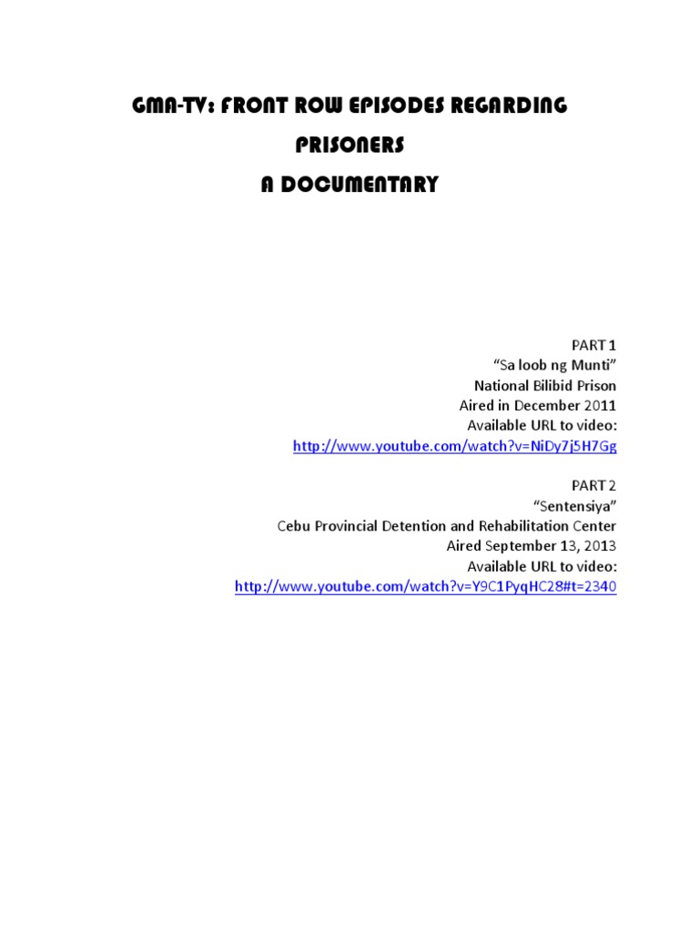 GMA - FRONT ROW Documentaries | PDF | Prison | Theft