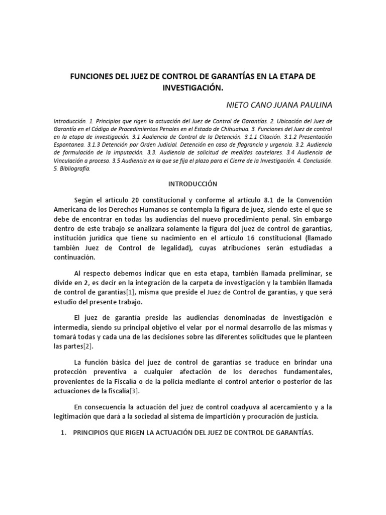 Funciones Del Juez de Control en La Etapa de Investigación | PDF | Juez ...