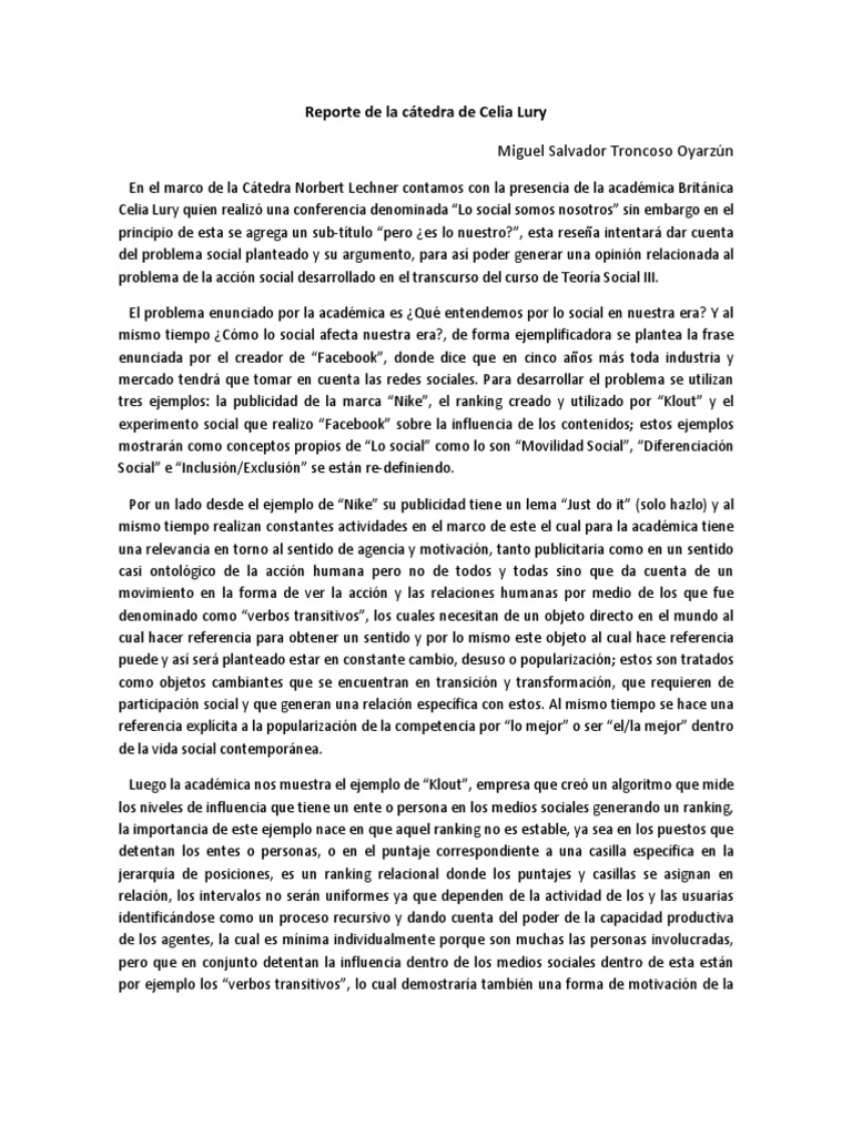 Reporte de La Cátedra de Celia Lury | PDF | Tecnología de información y ...