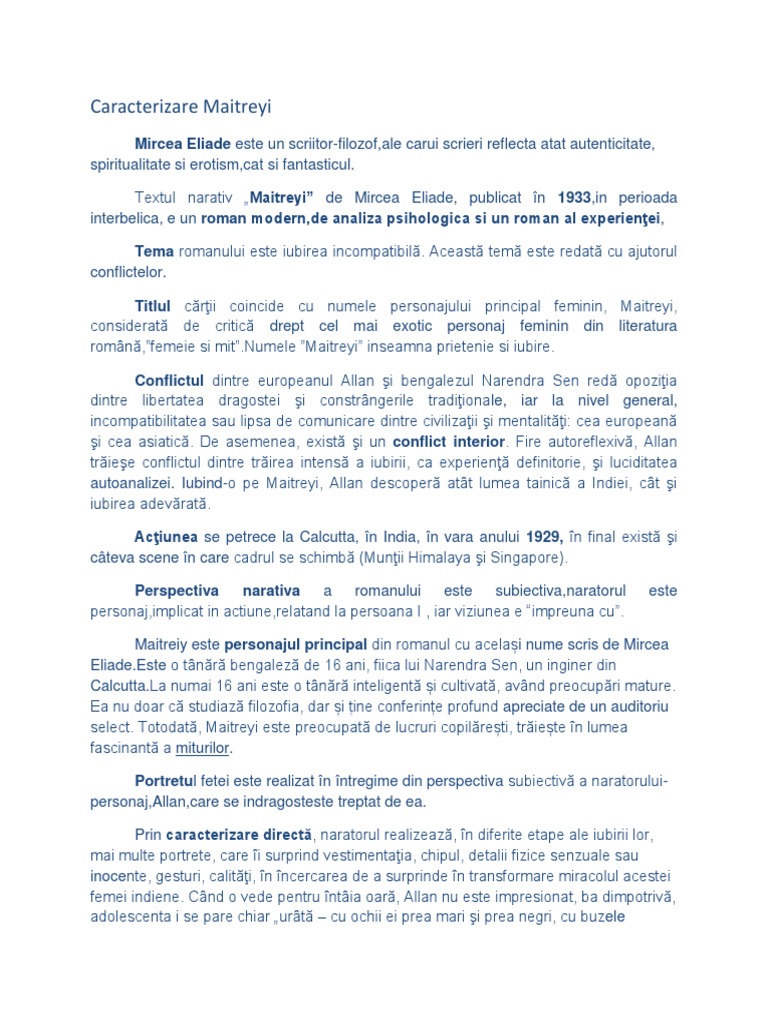 Caracterizare Maitreyi | PDF