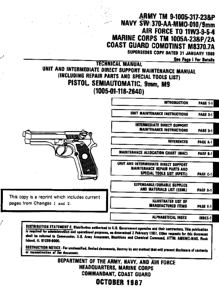 Pistol Semi Auto 9MM M9 TM 1005-01-118-2640 | PDF