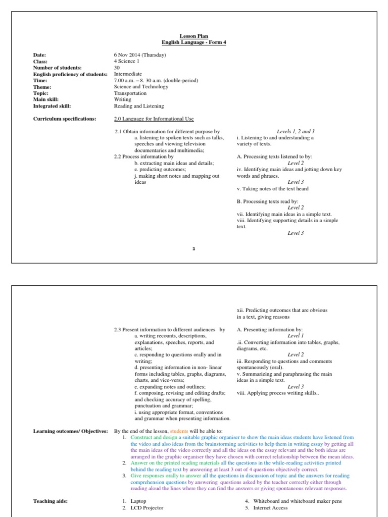 Lesson Plan 2 Double Period | PDF | Reading Comprehension | Reading ...