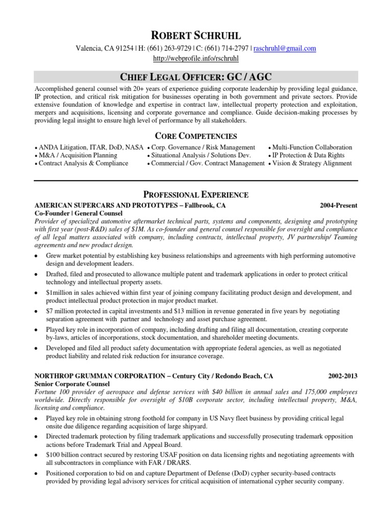 Corporate Counsel Assistant General Counsel in Los Angeles CA Resume ...
